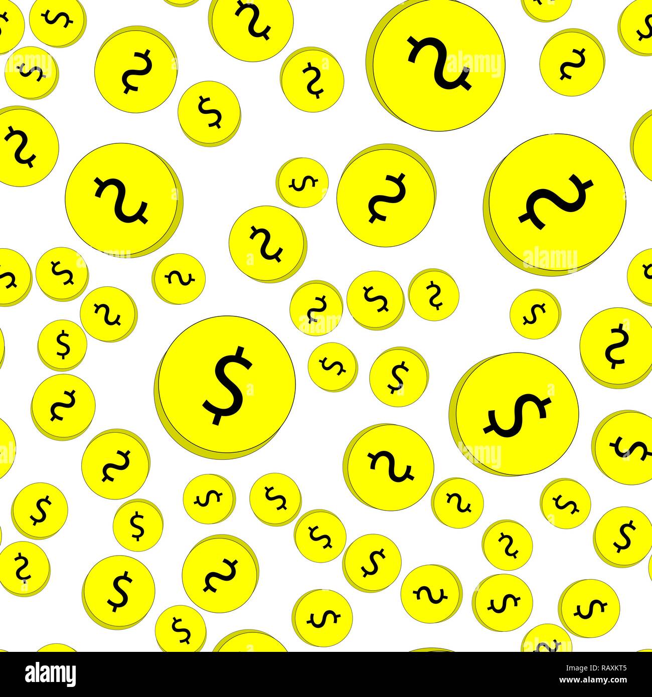 Seamless pattern of coins with dollars. Vector illustration on white ...