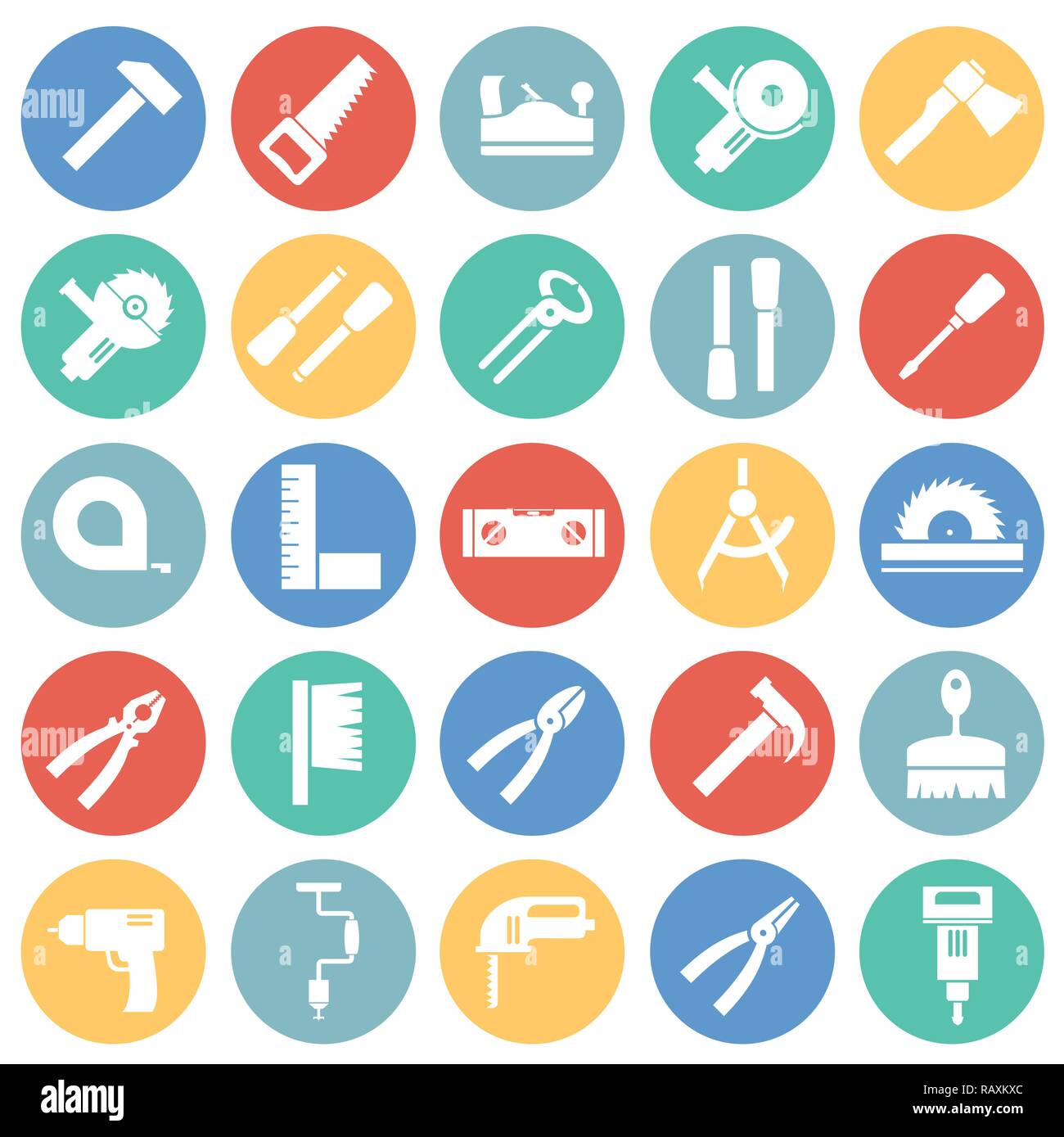 Tools icons set on color circles background for graphic and web design ...