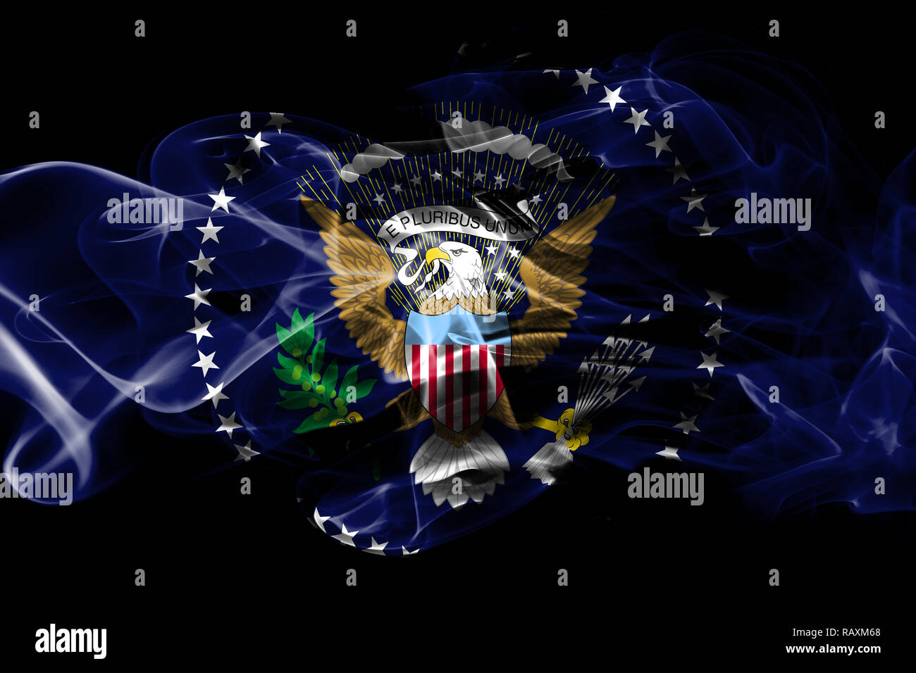 National flag of President of the United States made from colored smoke ...