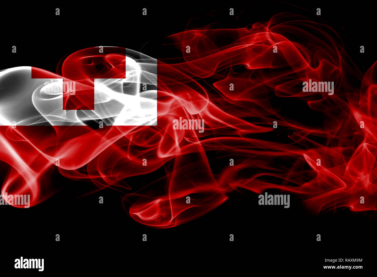National flag of Tonga made from colored smoke isolated on black ...