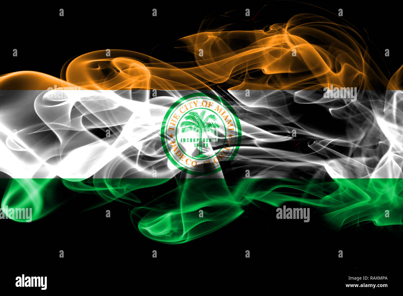 Miami city smoke flag, Florida State, United States Of America Stock ...