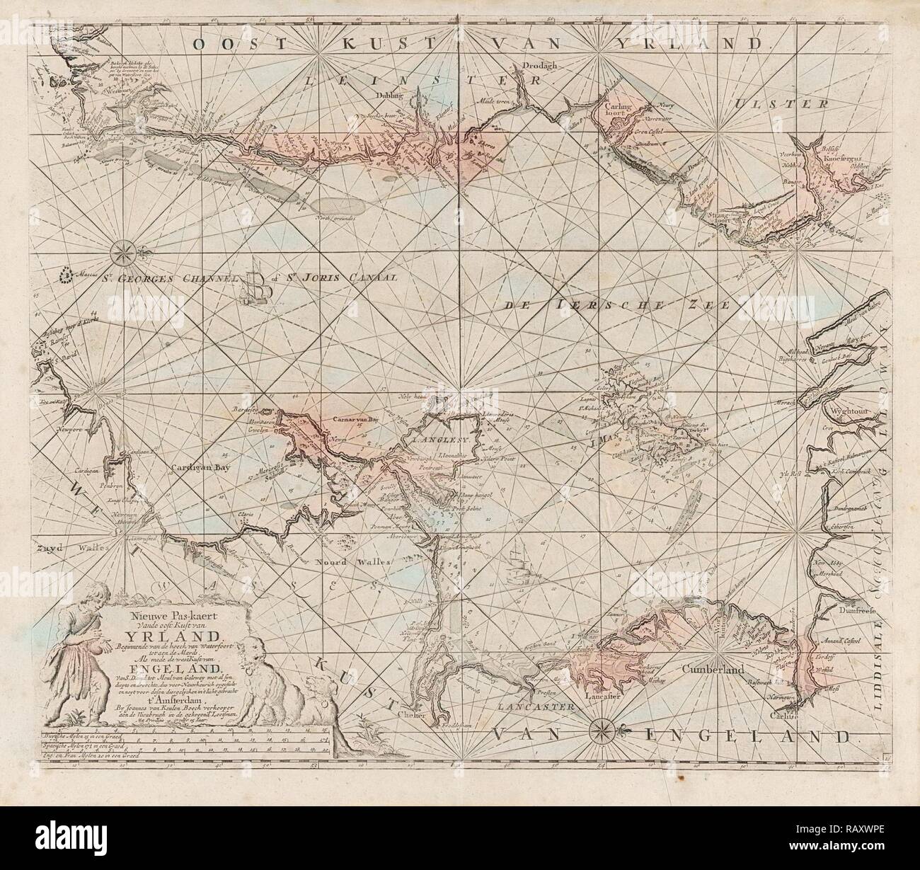 Sea chart of part of the Irish Sea between Ireland and Britain, and the ...