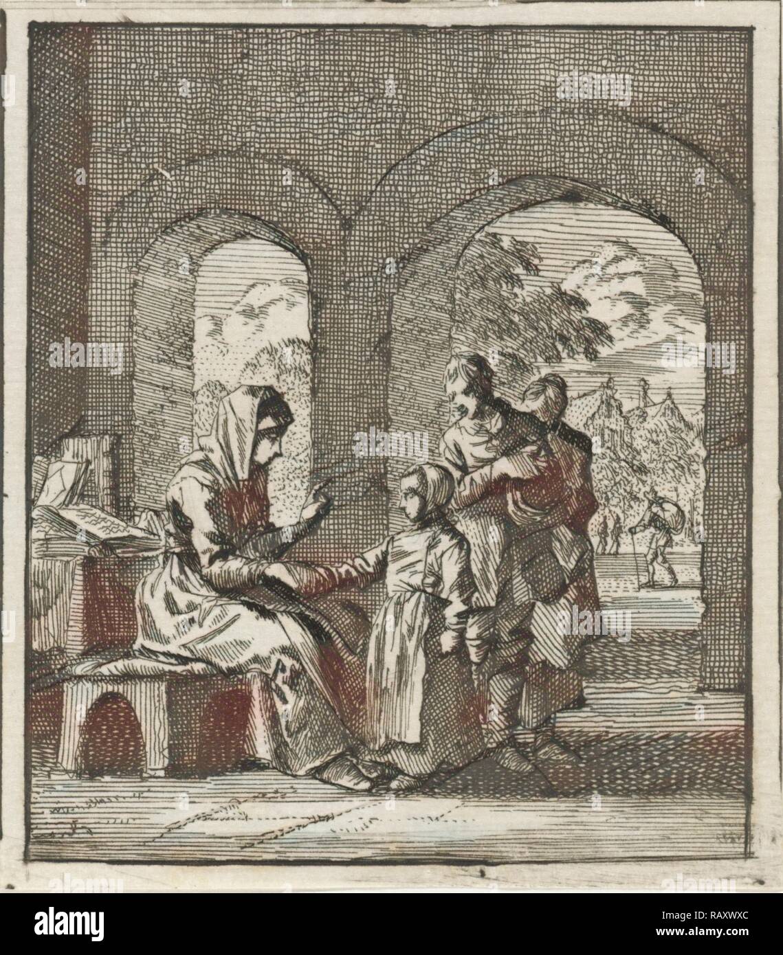 Mother talking to her child admonishingly, Jan Luyken, 1712. Reimagined ...