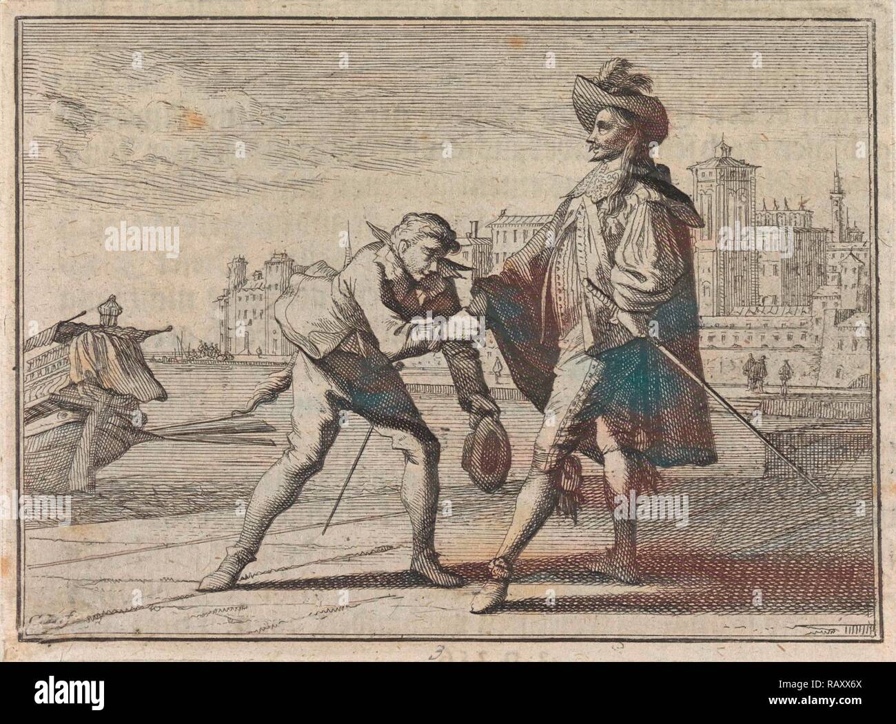 Man kisses the hand of a nobleman on a quay, Caspar Luyken, Christoph ...