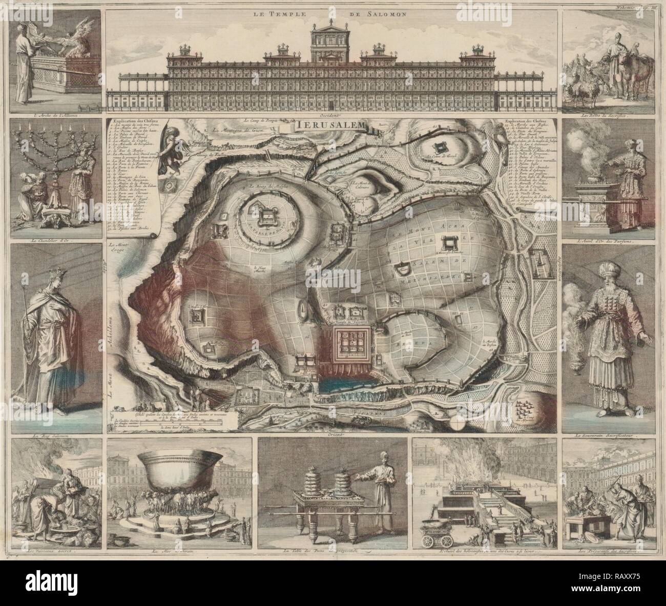 Jerusalem Map with around twelve images, Jan Luyken, Henri Desbordes ...