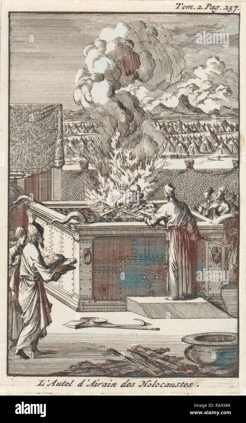 Priest sacrifices bull on the offering altar, Jan Luyken, Pieter ...