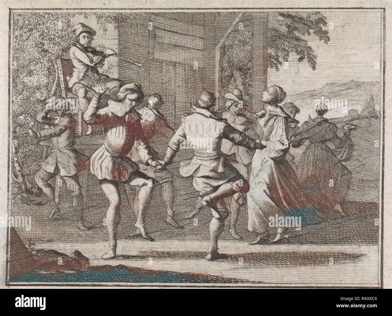 Group of dancing figures in the open air, Caspar Luyken, Hiob Hertzen ...
