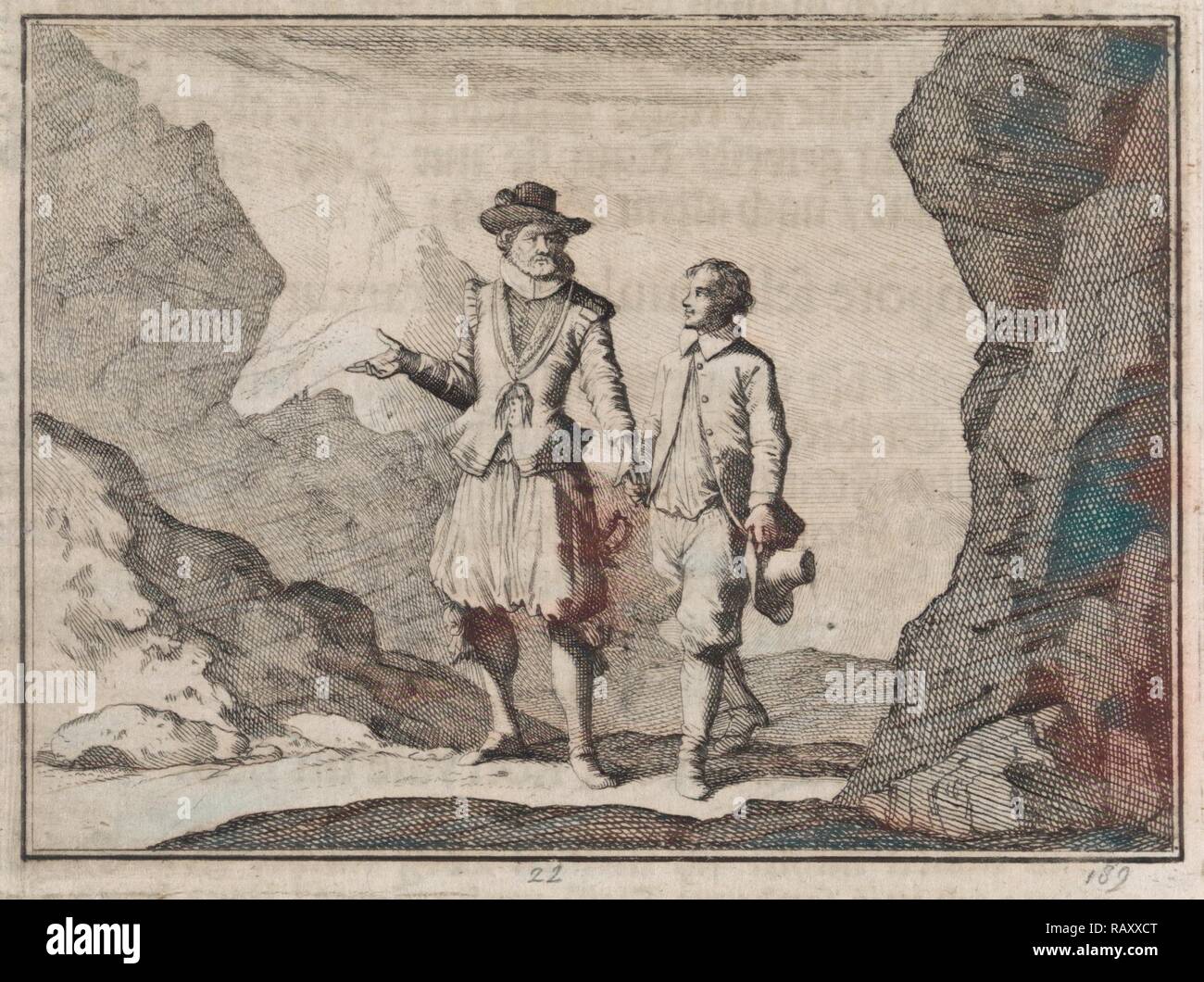 Emperor Maximilian and his guardian angel in a rocky landscape, print ...