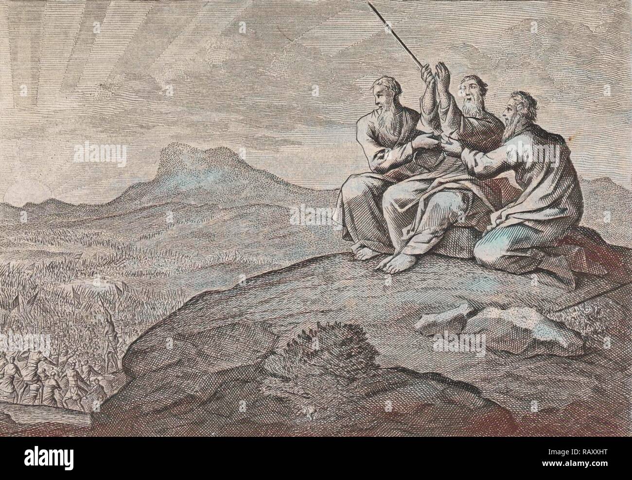 Aaron and Hur strut Moses' hands during the struggle of the people of ...