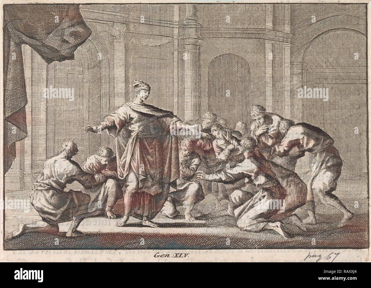 Joseph reveals himself to his brothers, Jan Luyken, Pieter Mortier ...
