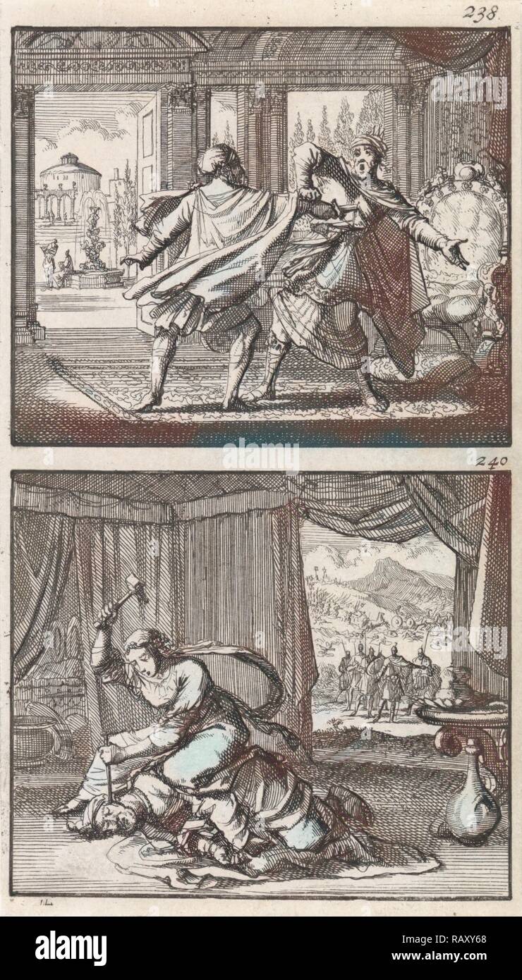 Eglon slain by Ehud, Jael killing Sisera, Jan Luyken, Barent Visscher ...