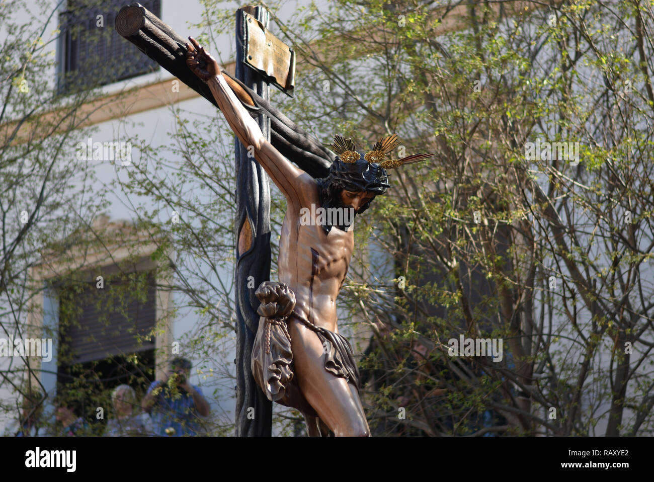 Jesus Christ on the cross in the procession of the Via Crucis Stock ...