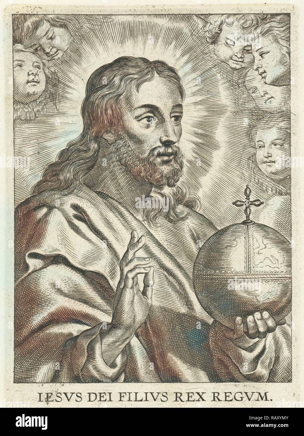 Christ as Salvator Mundi with cherubs, print maker: Schelte Adamsz ...
