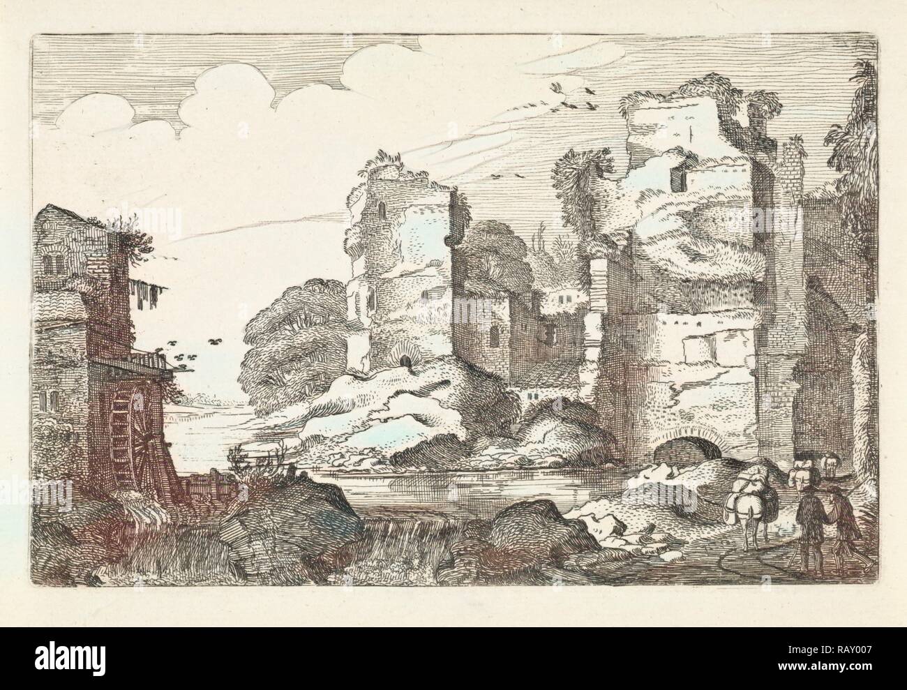 Landscape with ruins and a water mill, Jan van de Velde (II), 1616 ...