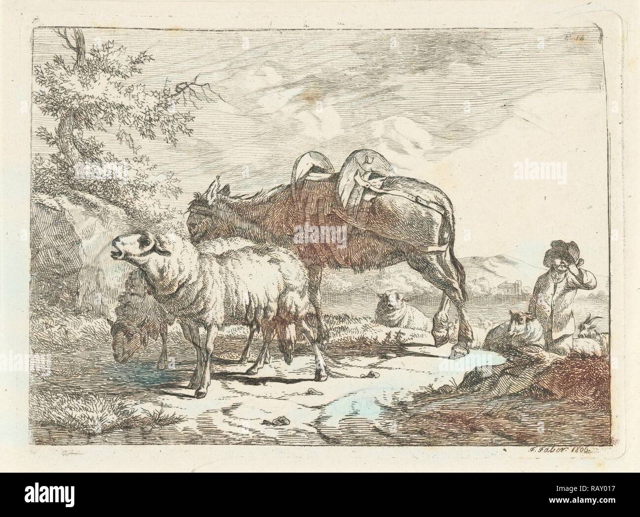Shepherd with sheep and a donkey, Frédéric Théodore Faber, 1806 ...