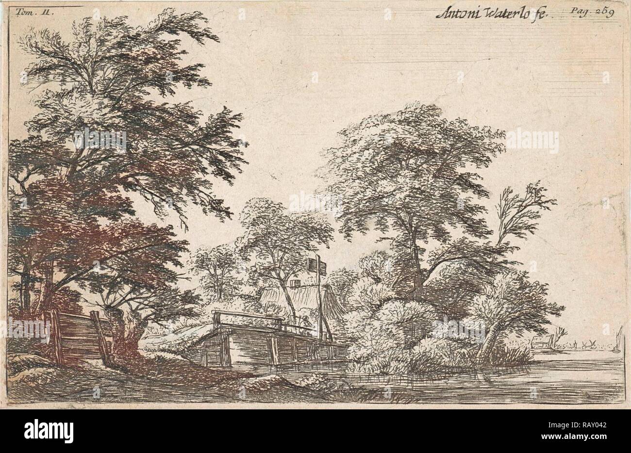 Wooden bridge in a house, Anthonie Waterloo, Pierre François Basan ...