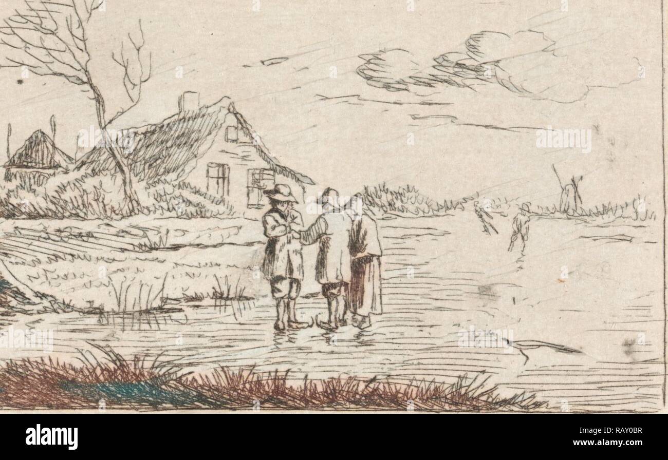 Landscape with Skaters and farm, print maker: Johannes Christiaan ...