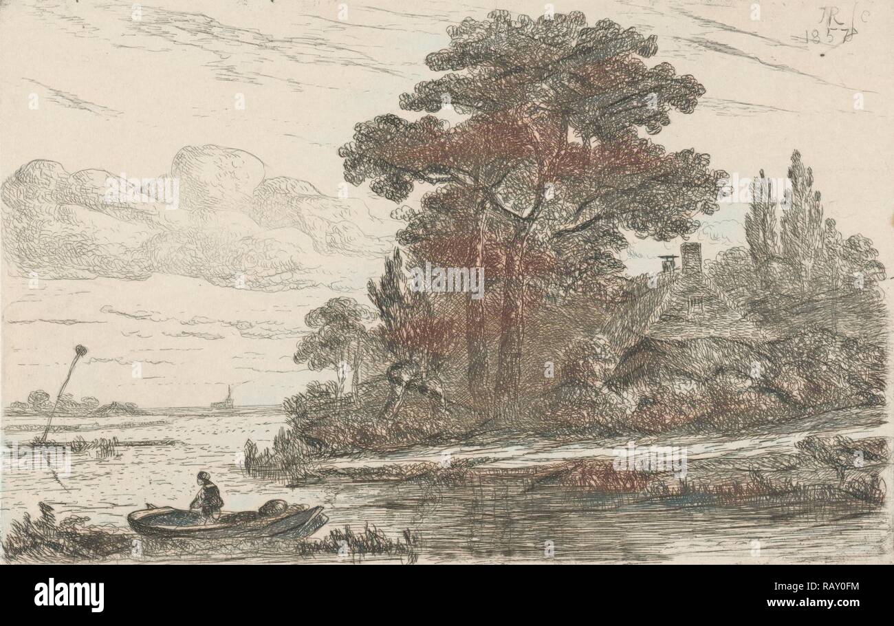 River Landscape with beacon, Hermanus Jan Hendrik van Rijkelijkhuysen ...