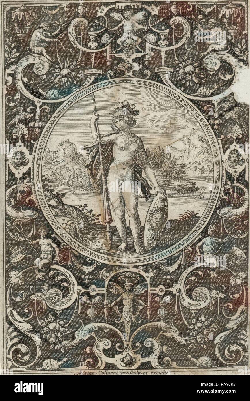 Medallion with Minerva with spear and shield with Medusa head in frame ...