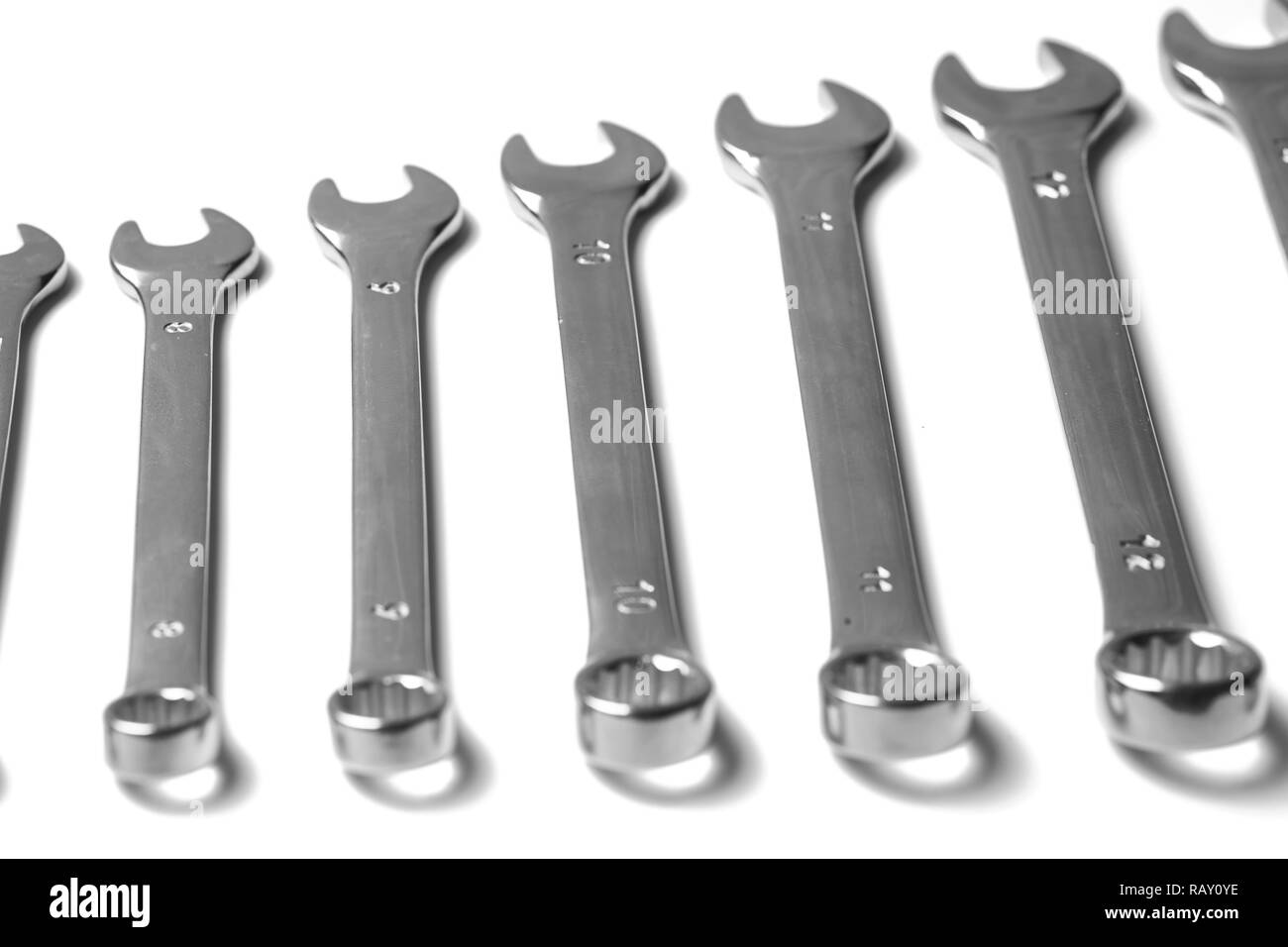 Set of wrench tool isolated on white background. Industrial background ...