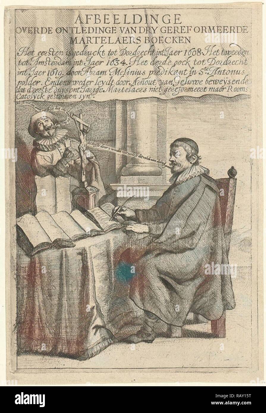 Portrait of Arnout van Geluwe, writing, attributed to Theodor Matham ...