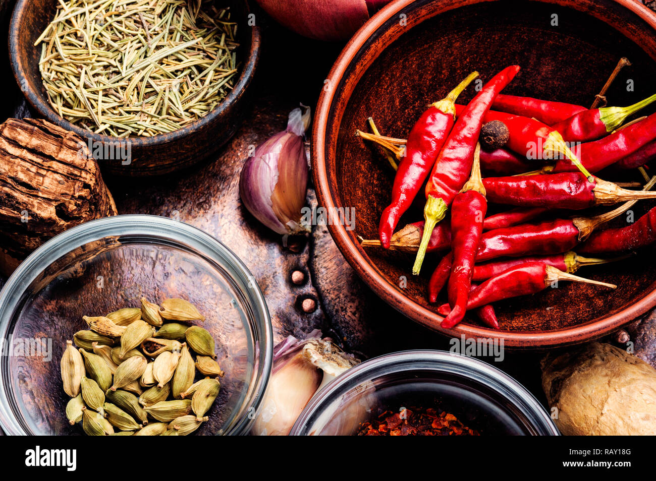 Big set of Indian spices and herbs.Various fragrant spices Stock Photo ...