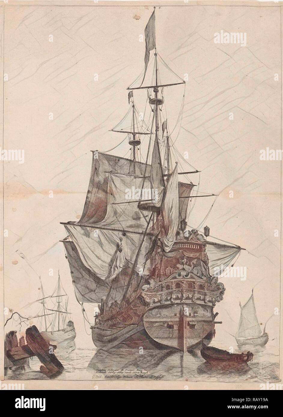 Dutch warship, print maker: Anonymous, Gerard Valck, 1670 - 1726 ...
