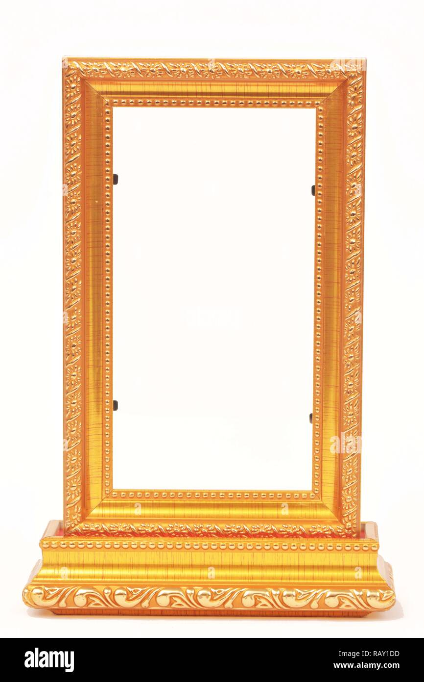 Vertical golden vintage frame on white background Stock Photo - Alamy