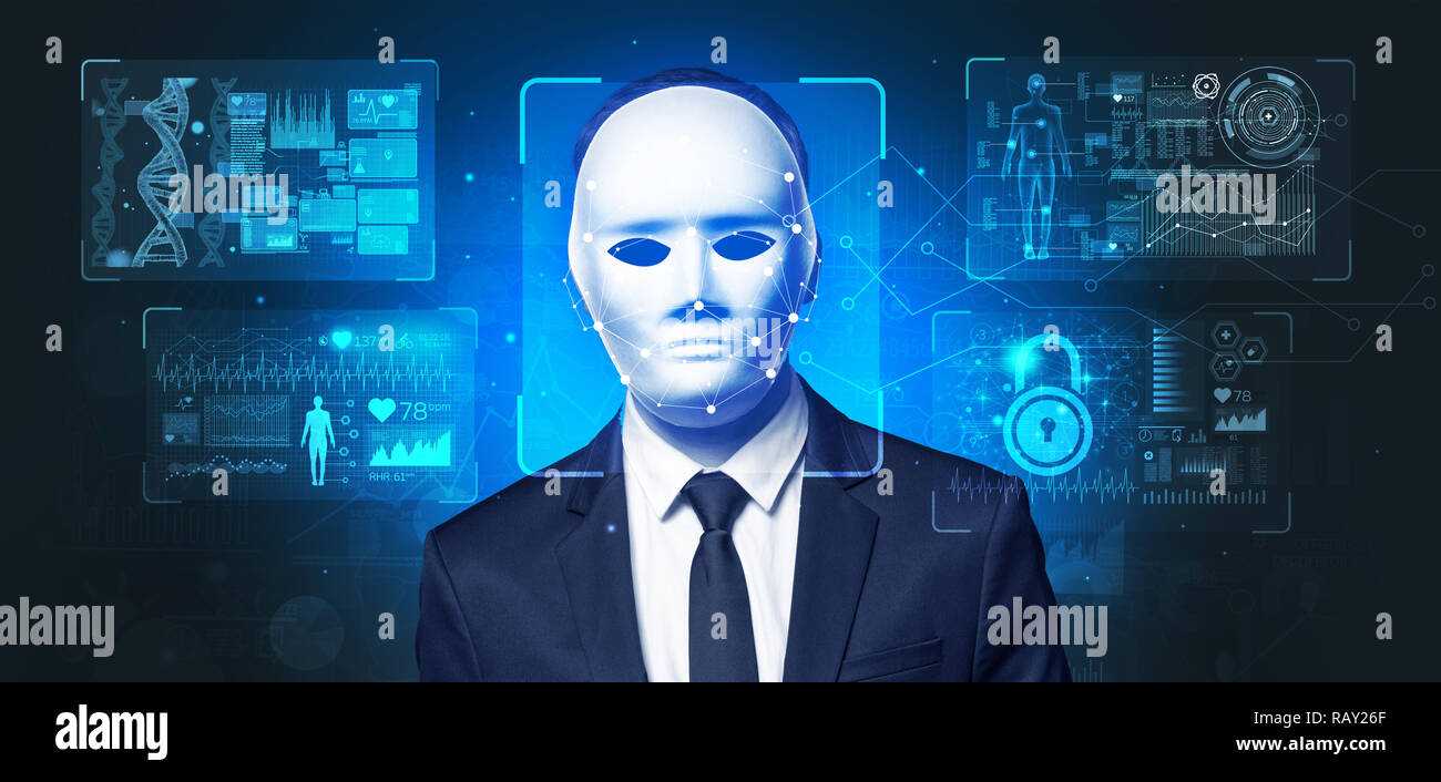 Biometric verification - young man face recognition Stock Photo - Alamy