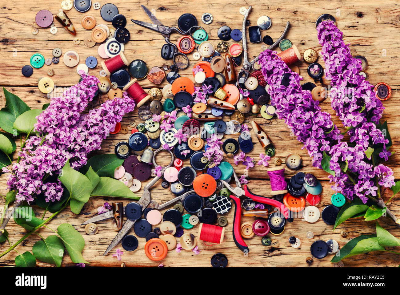 Assorted buttons in mix colors.Sewing buttons.Long banner Stock Photo ...