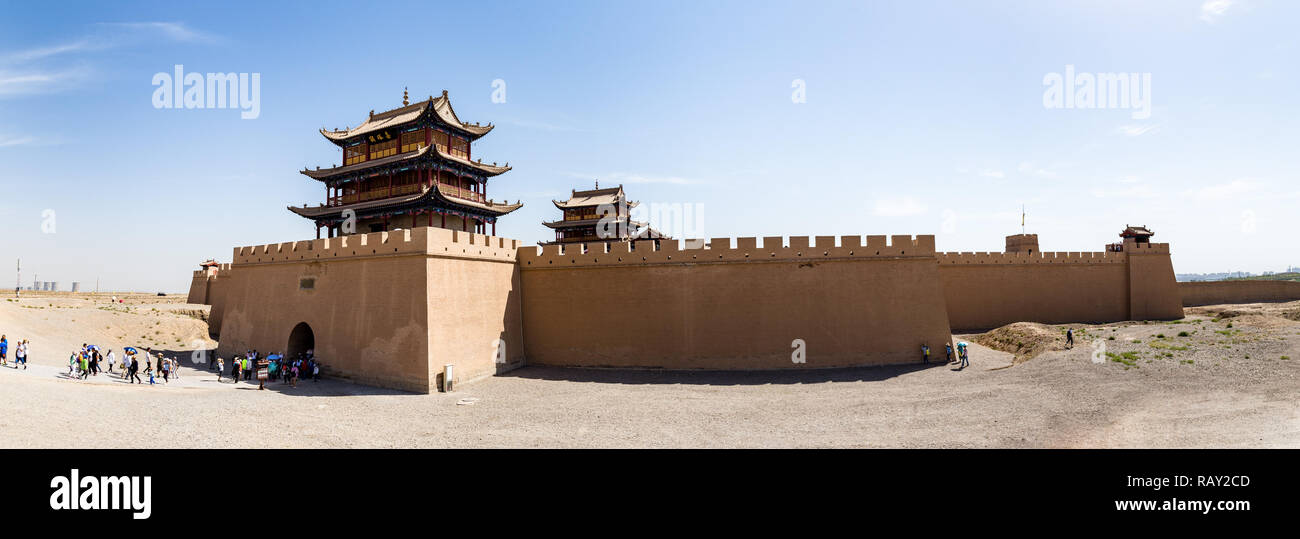 View of Jiayuguan Fort from the gate facing the Gobi desert, Gansu ...