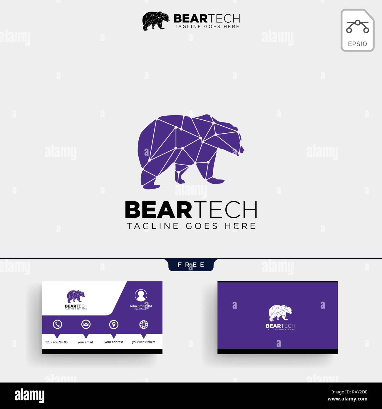 Bear Tech geometric logo template vector illustration and business card ...