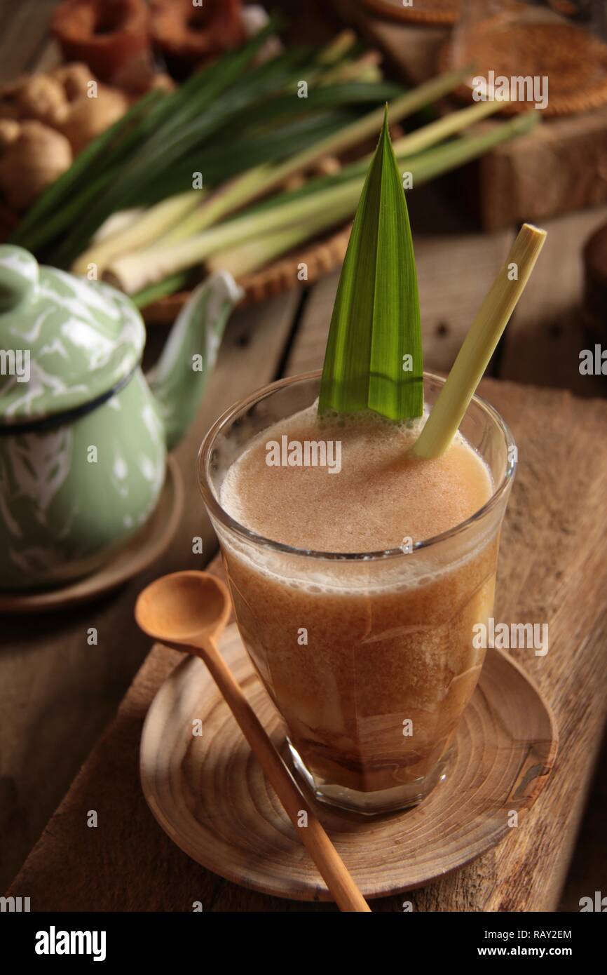 Bandrek. Traditional Sundanese herbal tea latte from Bandung, West Java ...