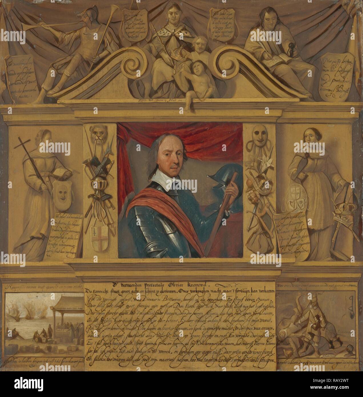 Portrait Of Oliver Cromwell In A Frame With Allegorical Figures And Historical Representations