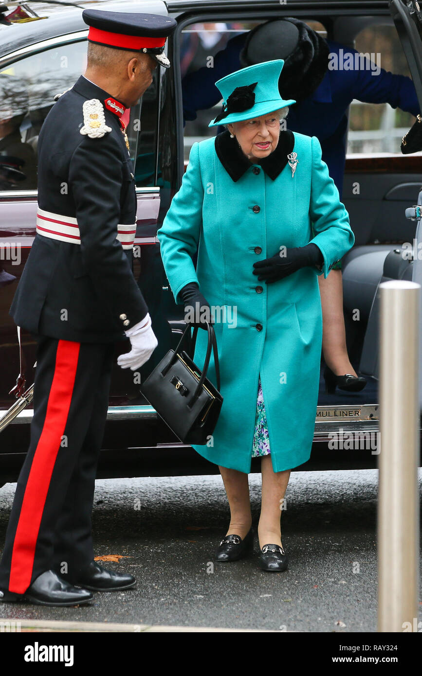 Her Royal Highness Queen Elizabeth II arriving at the Coram to ...