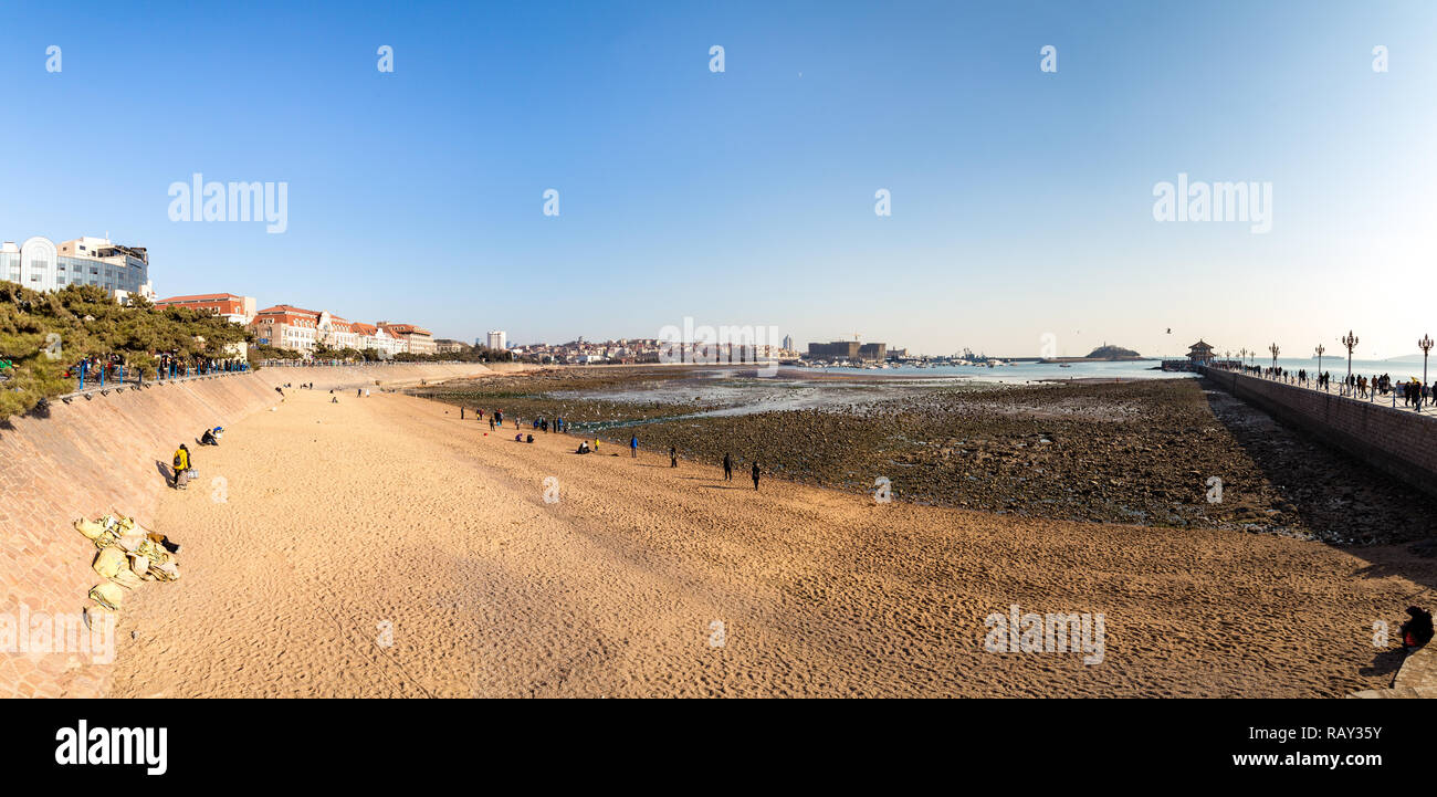 View of Qingdao Bay in a winter morning. Zhanqiao Pier and Little ...