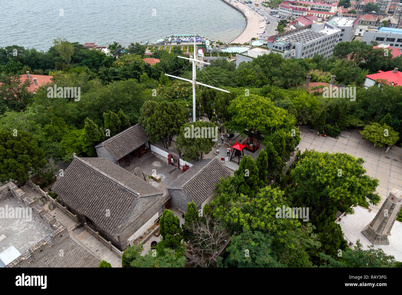 Yantai, China - the temple in YantaiShan, a hill in the old town with ...