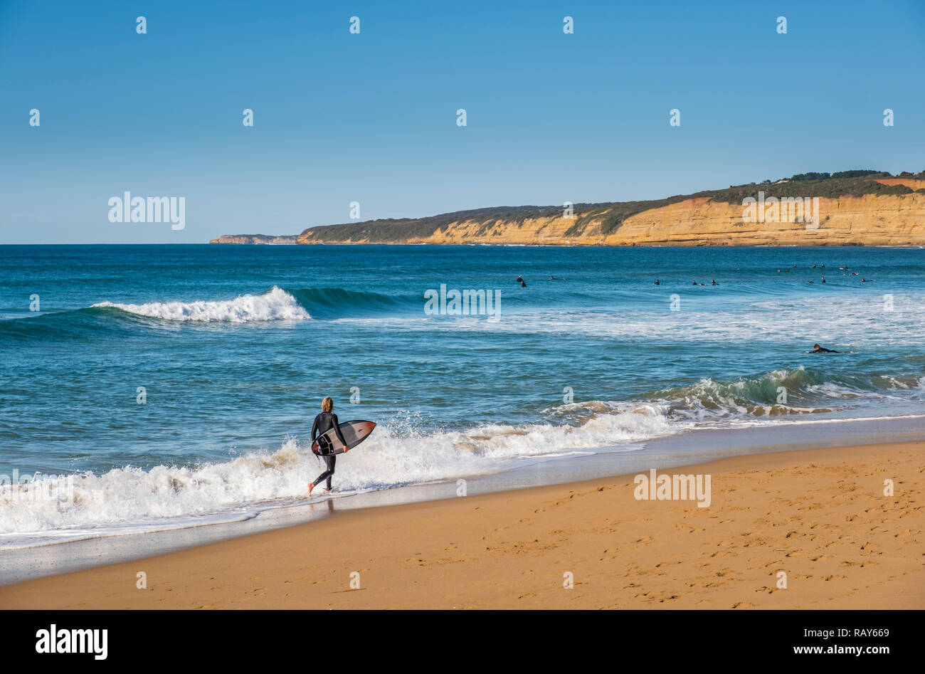 Surfer at Jan Juc beach, Jan Juc, Torquay, Great Ocean Road, Victoria ...