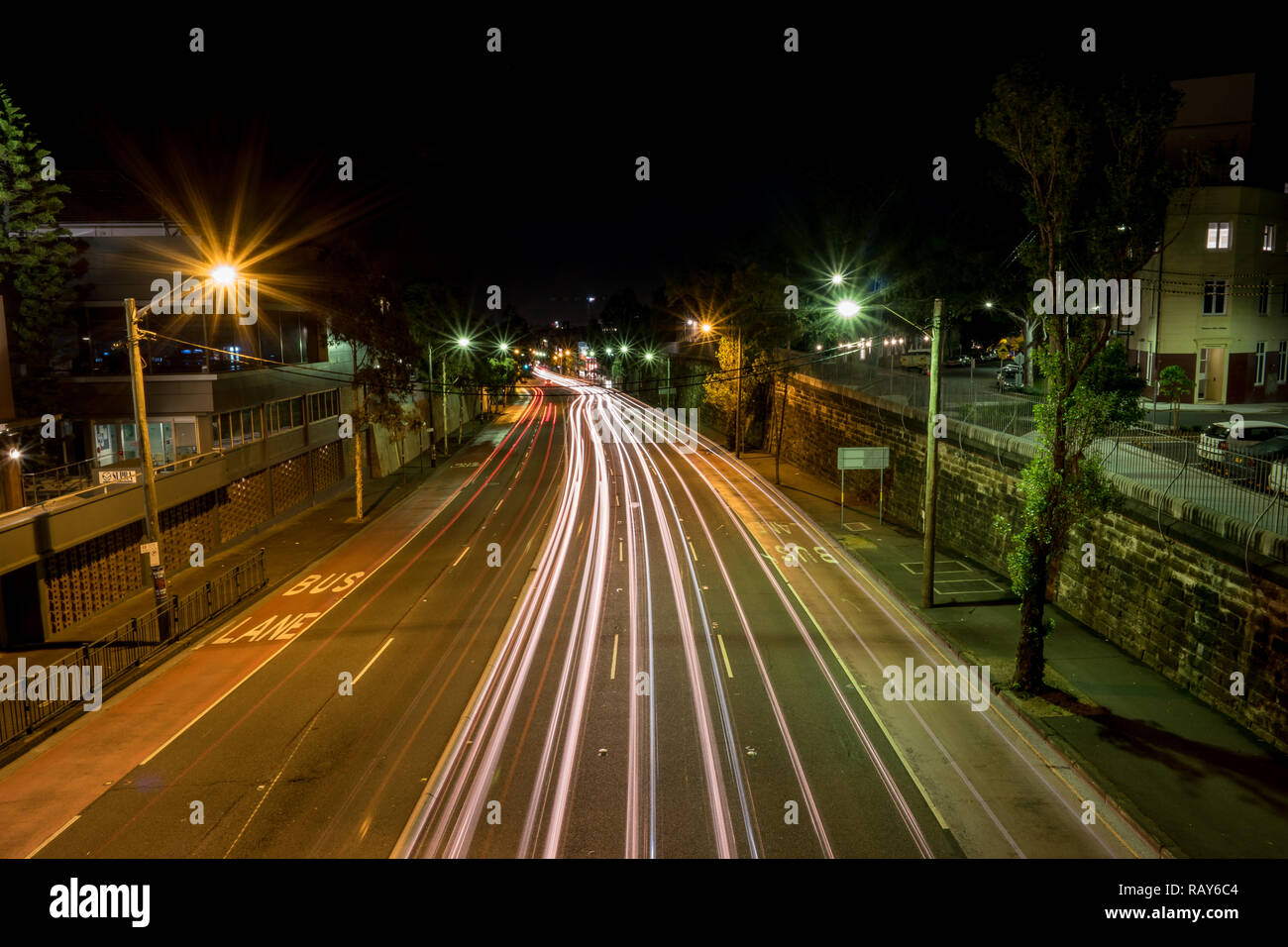 road traffic light trails at night Stock Photo - Alamy