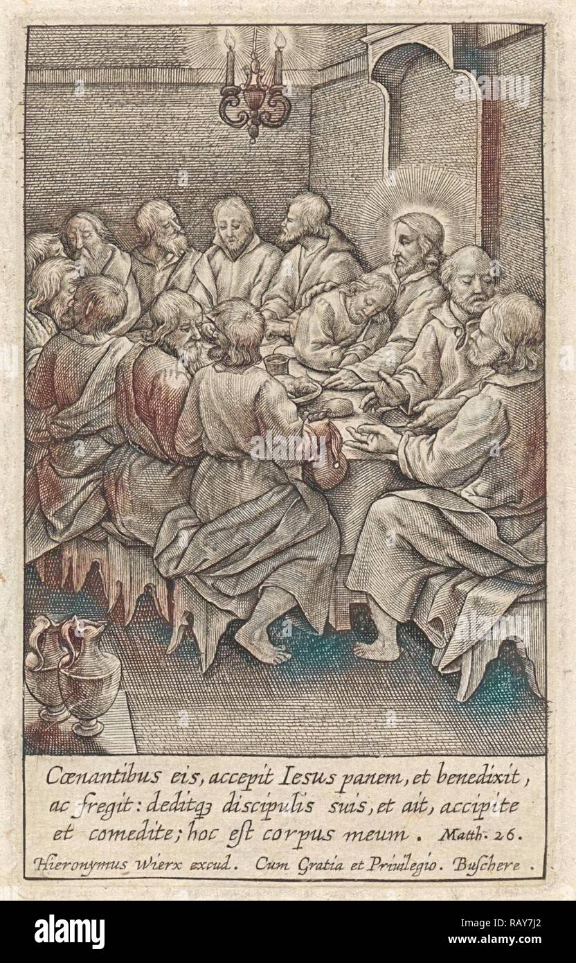 Last Supper, Christ and his disciples around a table, Hieronymus Wierix, 1563 - before 1619 ...