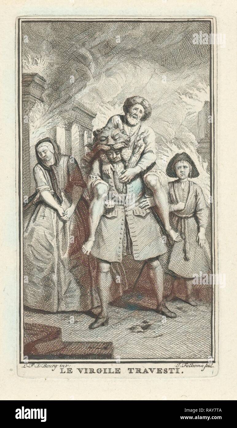 Aeneas saves his father from burning Troy, Jacob Folkema, 1703 - 1767 ...