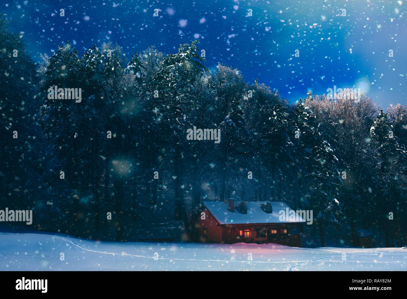 Chalet in a snowy forest hi-res stock photography and images - Alamy