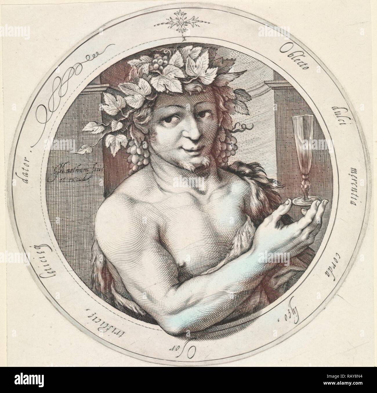 Bacchus with glass, Jacob Matham, 1599 - 1600. Reimagined by Gibon ...