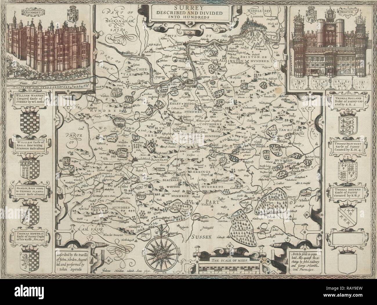 Map of Surrey, Jodocus Hondius (I), John Norden, unknown, 1610 ...