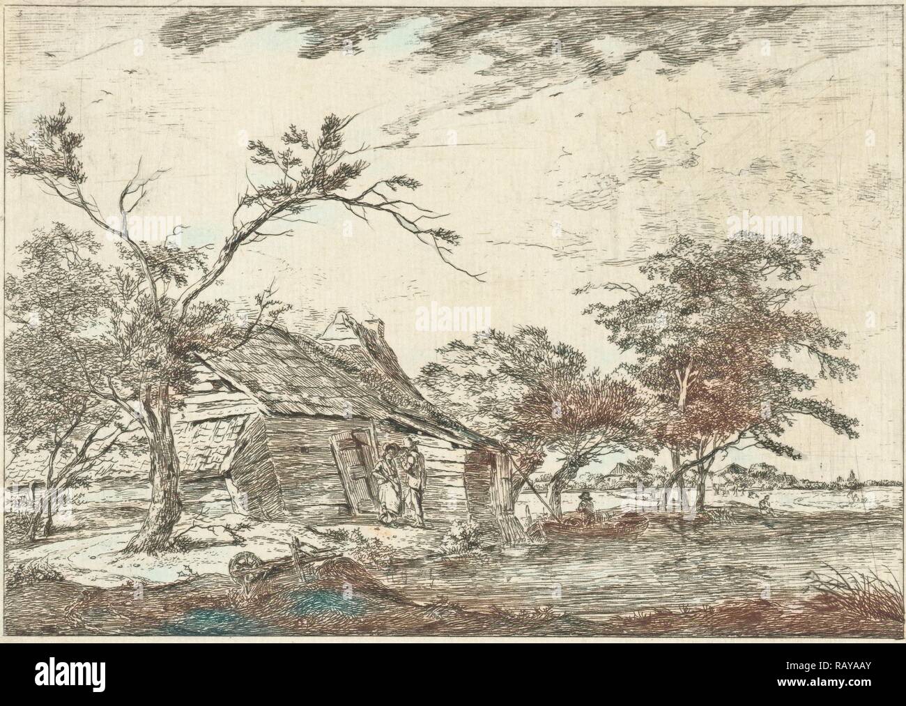 Talking couple with farm on waterfront, Hermanus van Brussel, c. 1800 ...