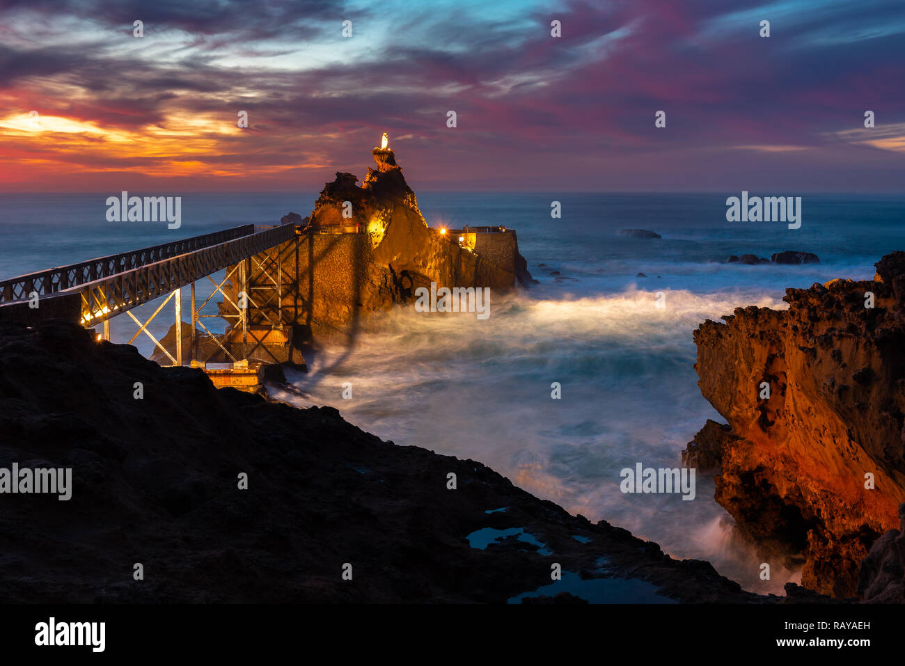 Rock of the Virgin Mary (Rocher de la Vierge) in Biarritz, France Stock ...