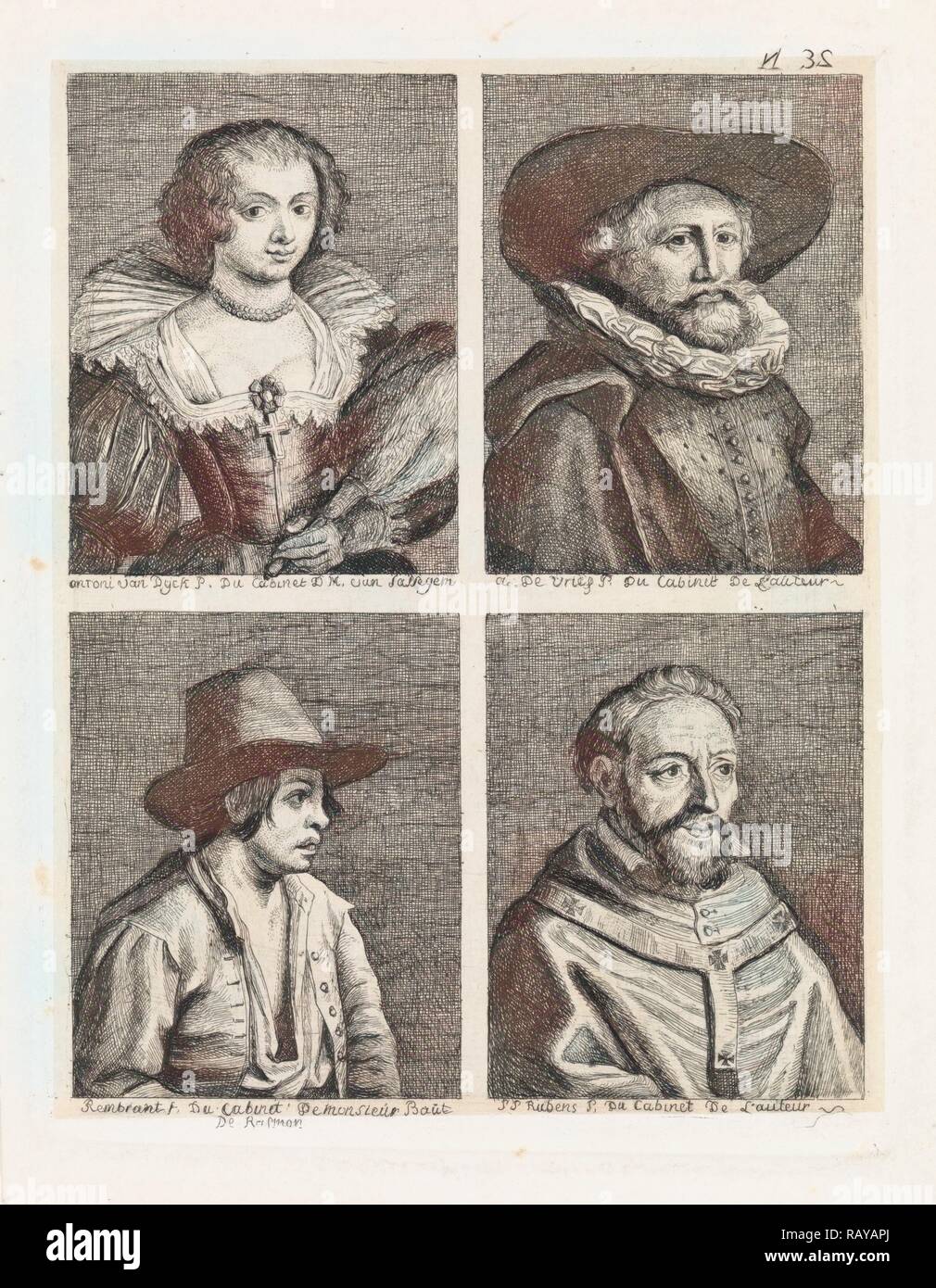Four portraits, print maker: Philippe Lambert Joseph Spruyt, Anthony ...