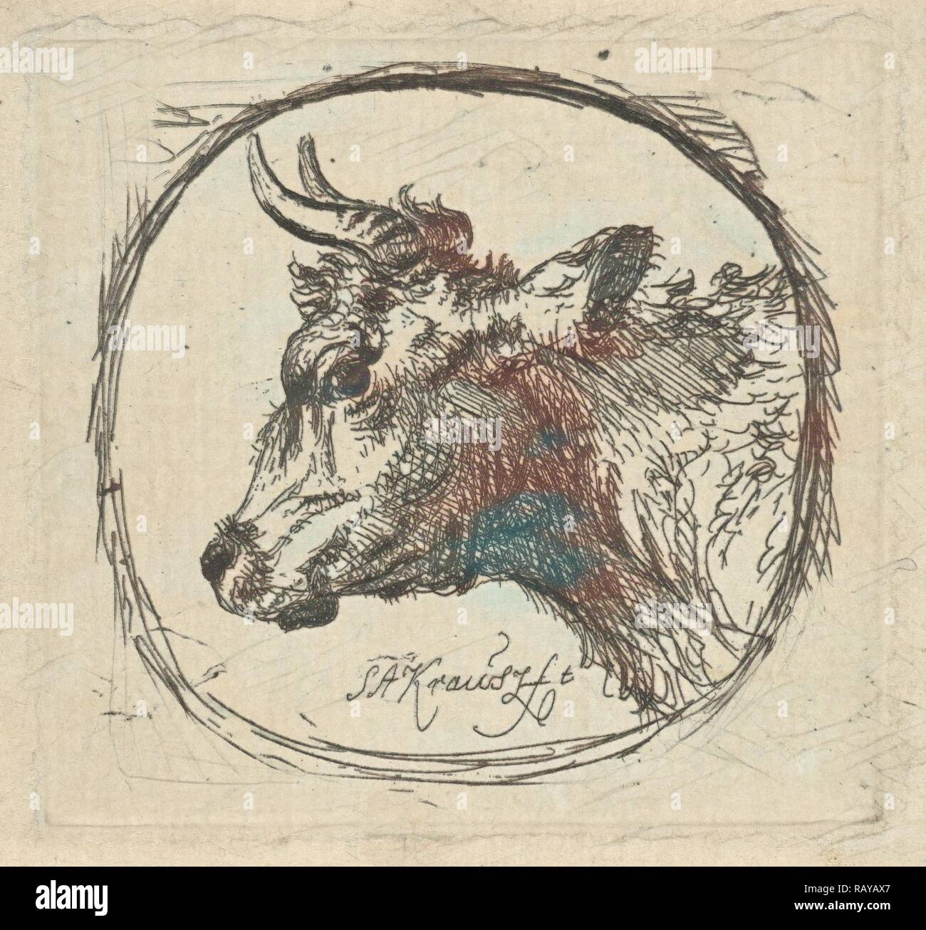 Cow's head in profile to the left, Simon Andreas Krausz, 1770 - 1825 ...