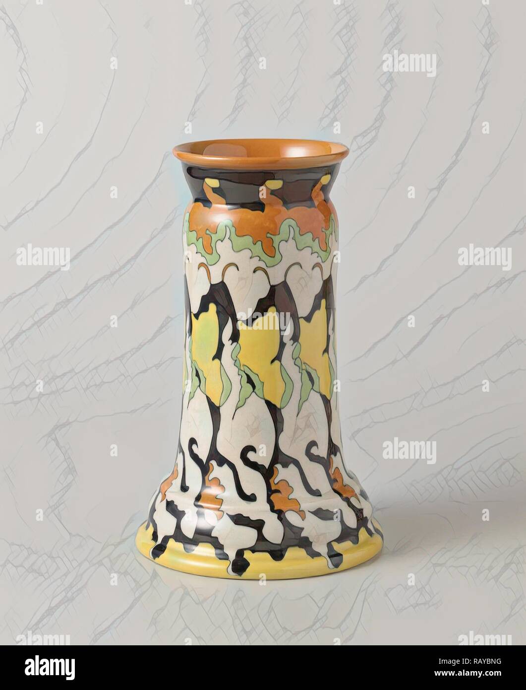 Vase, conically shaped, with multi-colored decor, N.V. Plateelbakkerij ...