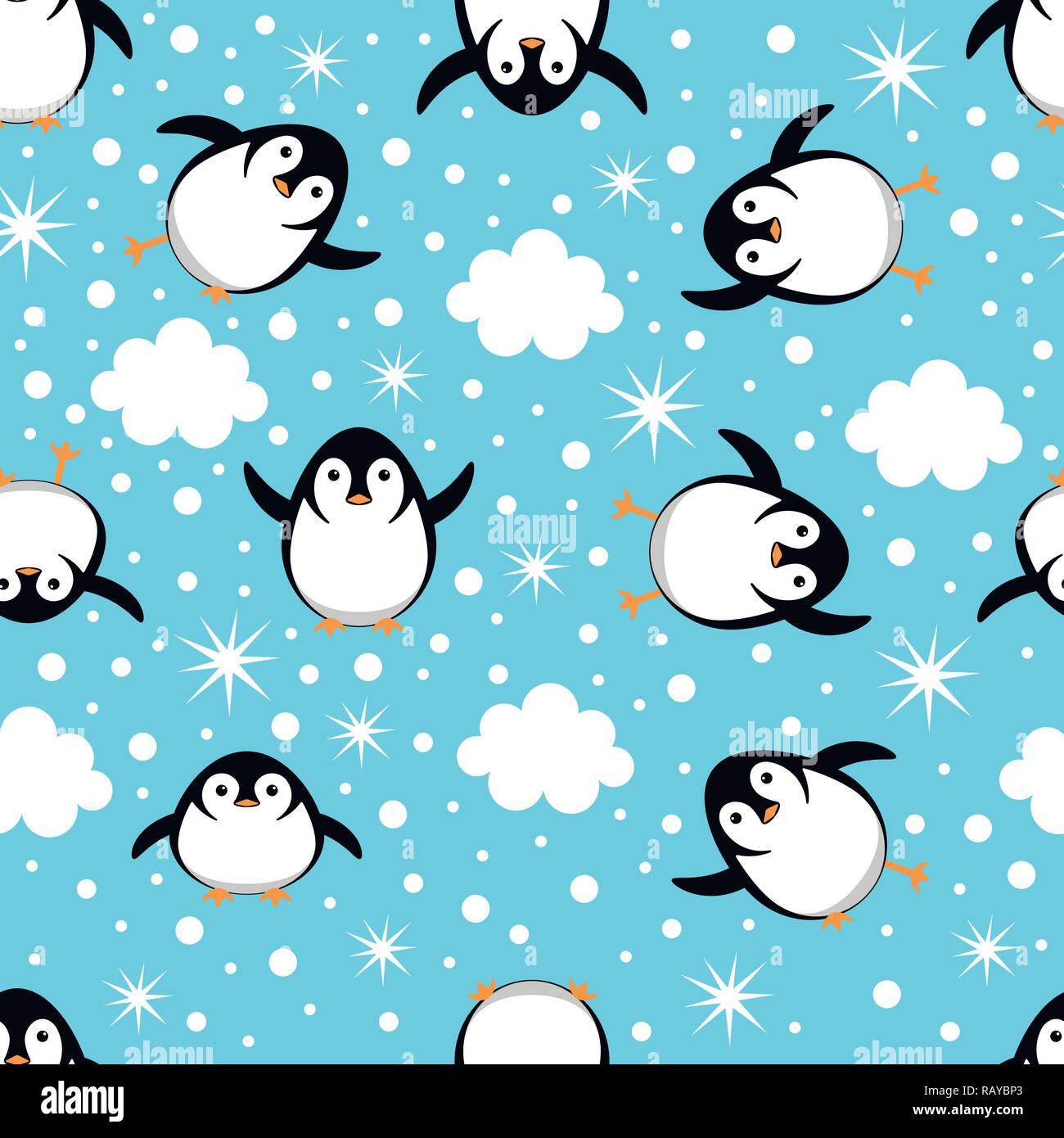 Penguins in different poses. Seamless pattern. Vector cartoon ...